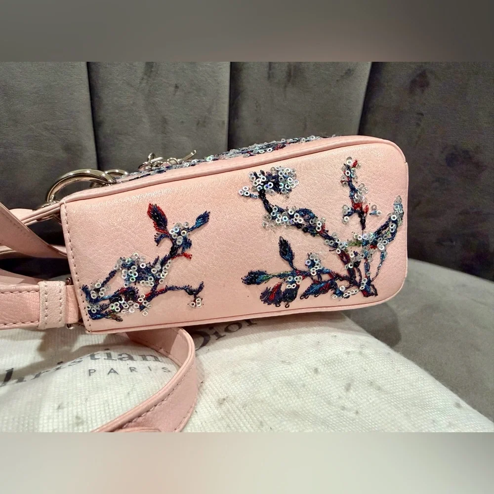 Dior | Bags | Lady Dior Tote Bag Pink Embroidered Beaded Floral ...